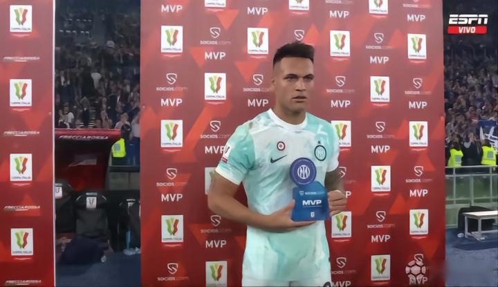 梅开二度帮助国米成功卫冕，官方：劳塔罗当选意杯决赛MVP_PP视频体育频道